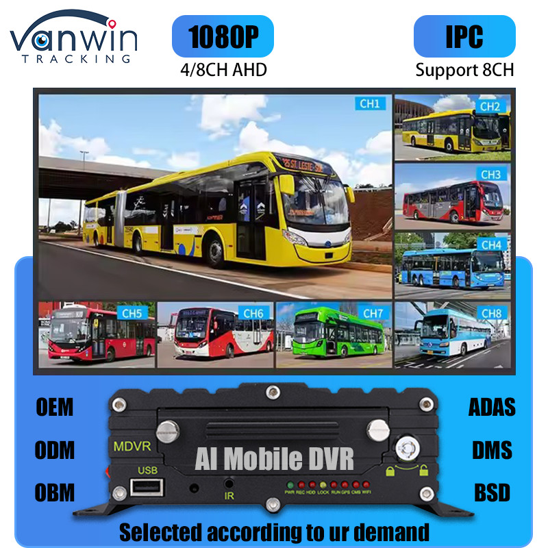 8CH AI ADAS DMS BSD Mobile DVR HDD MDVR 2TB Support Vehicle Tracking ...