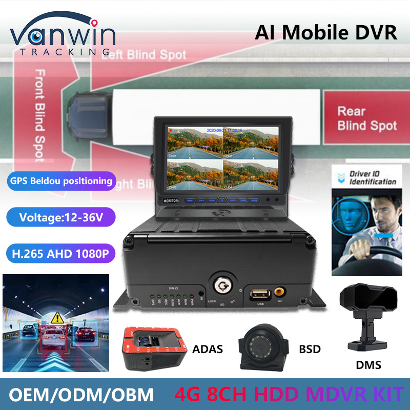8CH AI Mobile DVR With ADAS DMS BSD 4G And GPS vehicle black box For ...